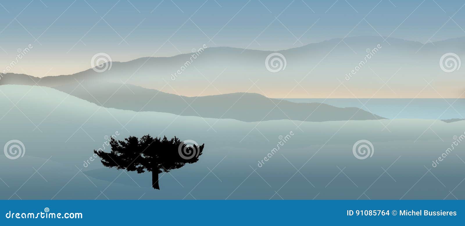 Mountains & Tree Panorama Stock Illustration - Illustration of abstract ...