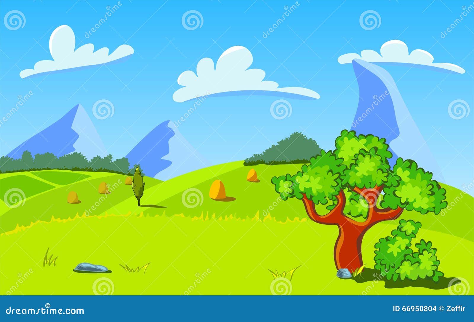 Mountains Tree Valley Landscape Stock Illustration - Illustration of ...