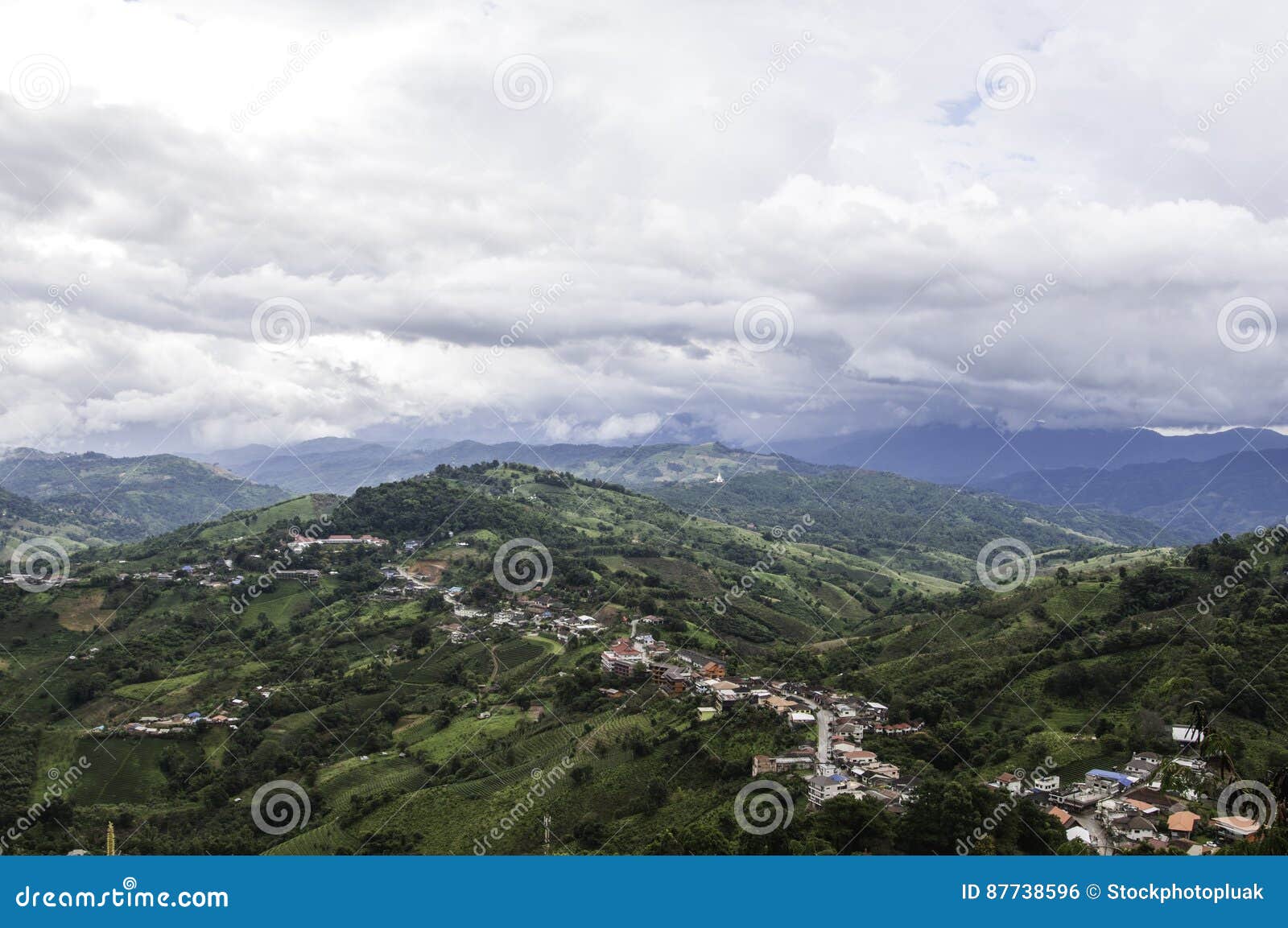 Mountains Trees Clouds Cool Weather. Stock Photo - Image of high ...