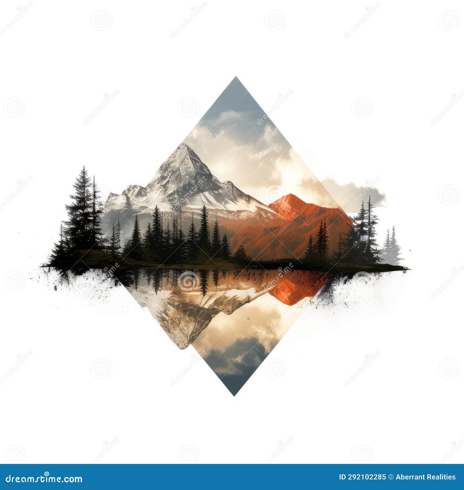 Mountains and Trees in a Diamond Shape with a Lake in the Middle Stock ...