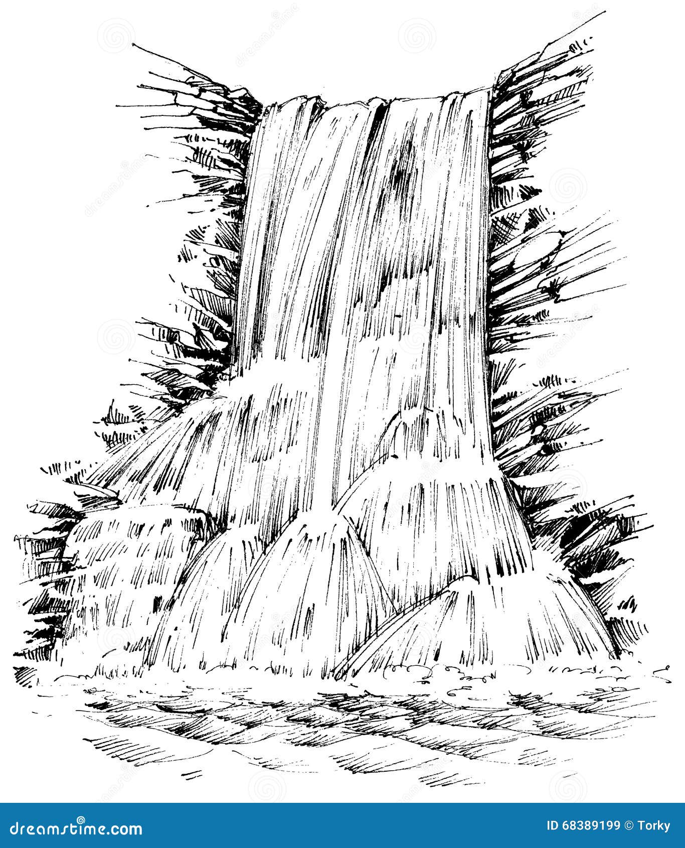 Sketches Of Beautiful Mountain Waterfalls Coloring Pages