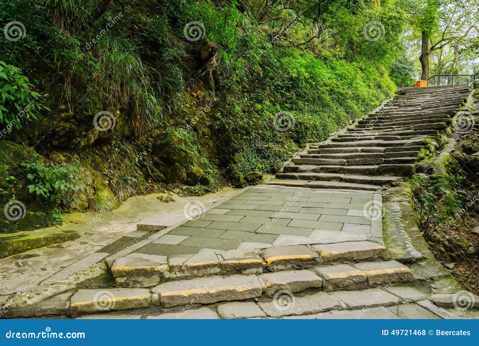Mountainside Stone Paved Path and Steps in Winter Afternoon Stock Photo ...