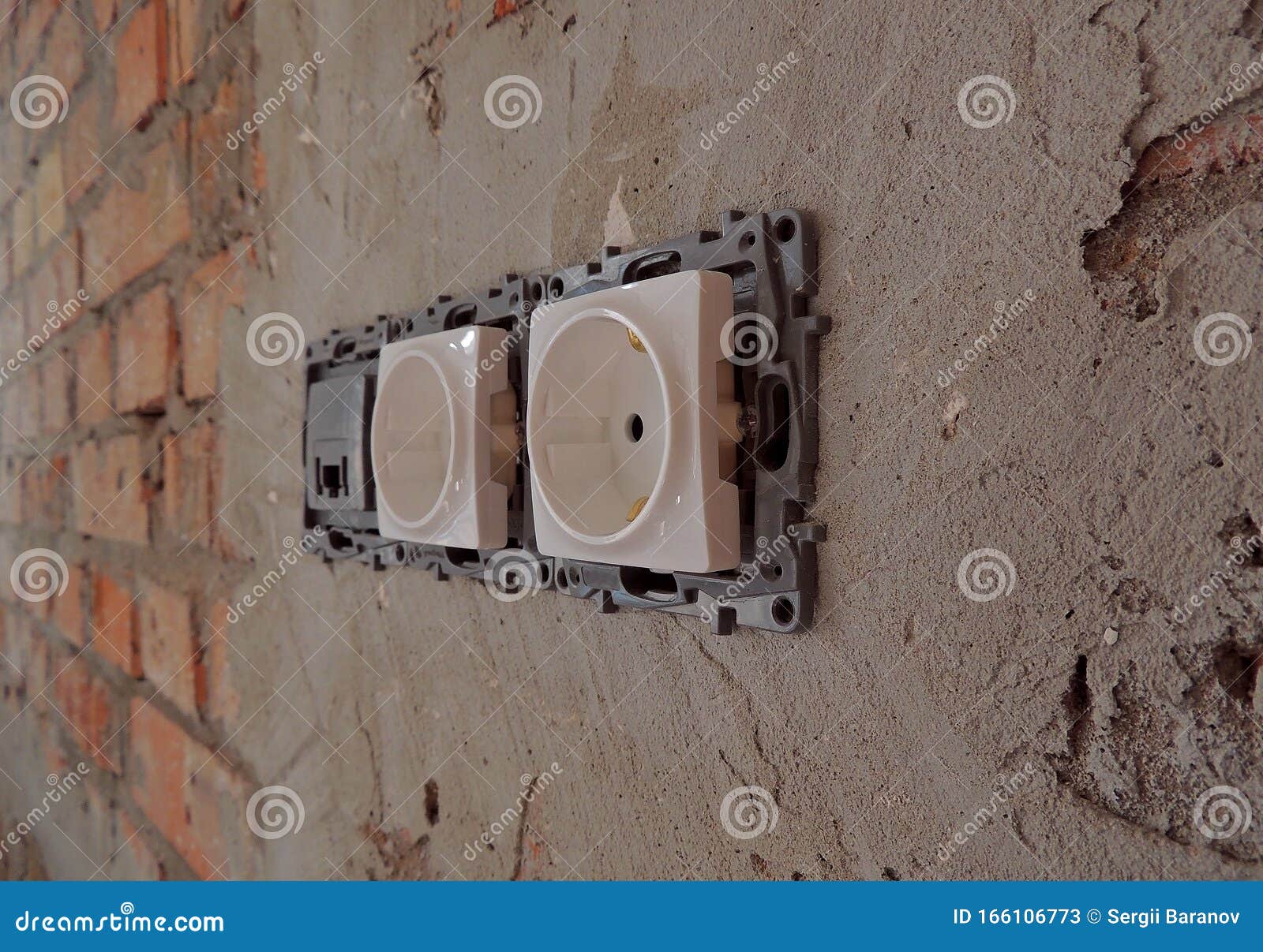 Installed Frame of Electrical Outlet in the Wall Stock Image - Image of ...
