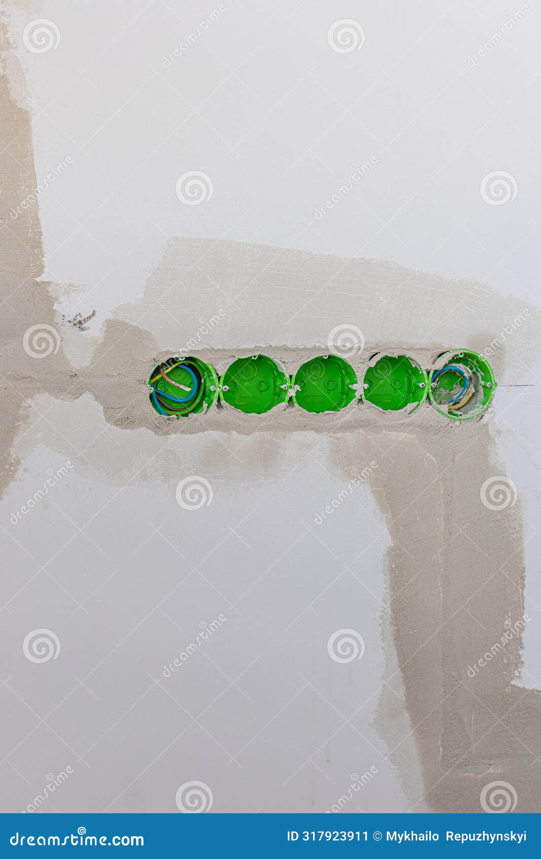 Mounted Socket Outlets in the Wall, Five Pieces, Vertical Photo Stock ...