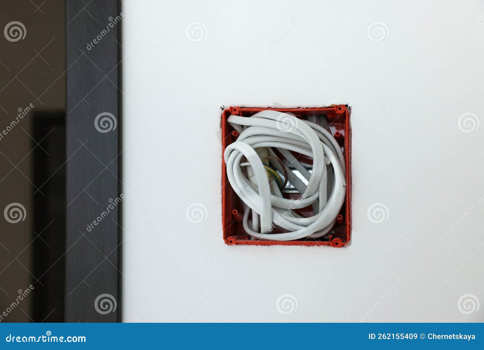 Mounting Box with Wires on Wall, Closeup Stock Image - Image of indoors ...