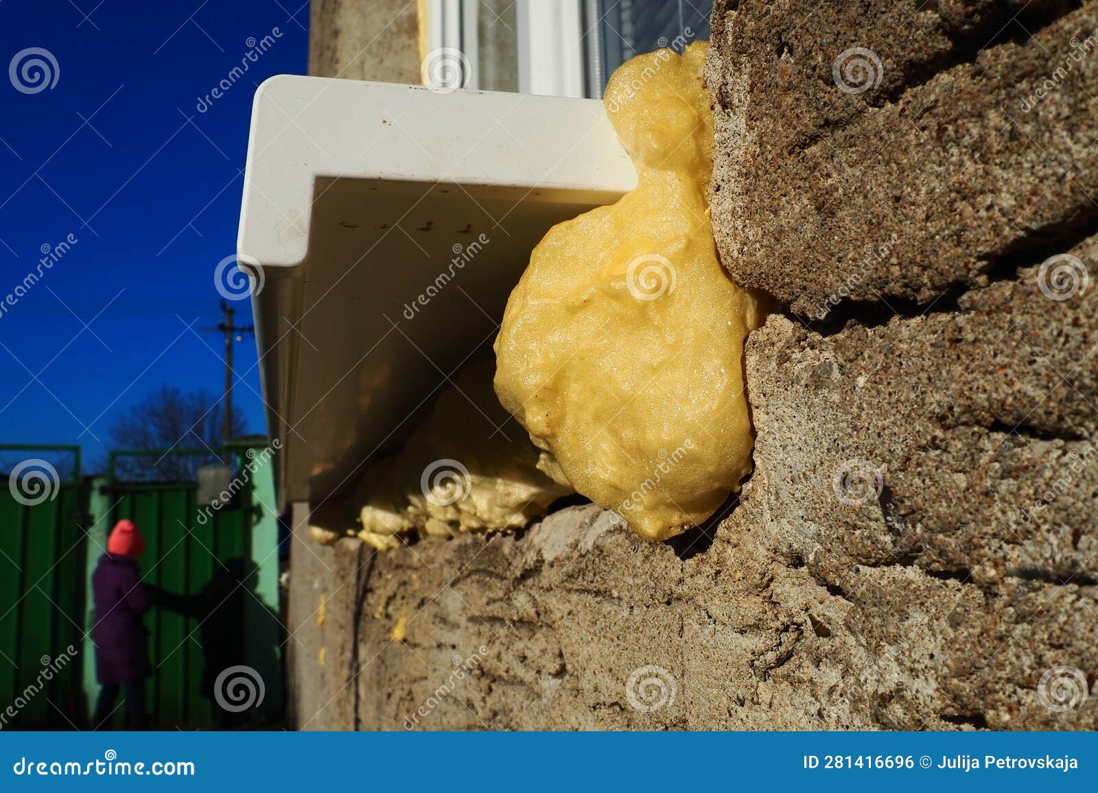 Mounting Foam Under the Window Sill.DIY Concept. Construction PU - Poly ...