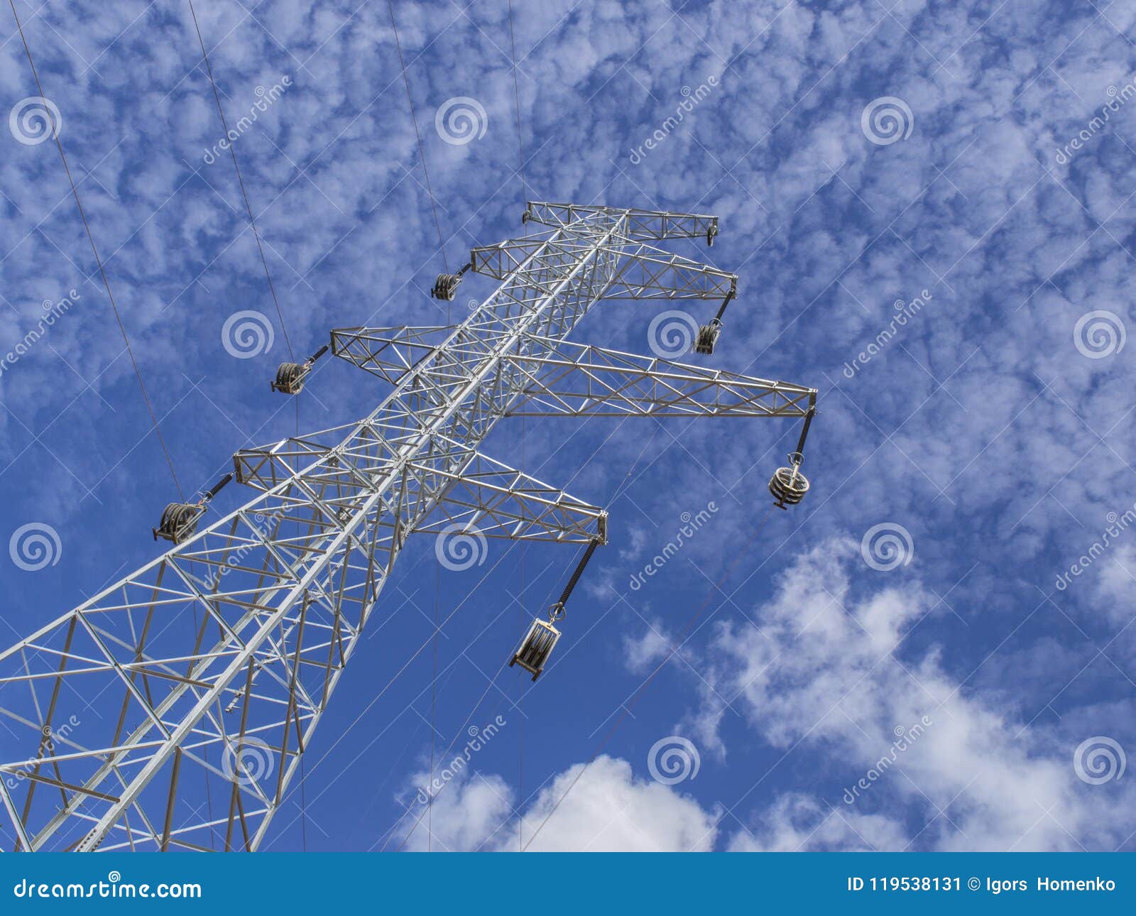 High-voltage Power Lines on Skies Background. Stock Image - Image of ...