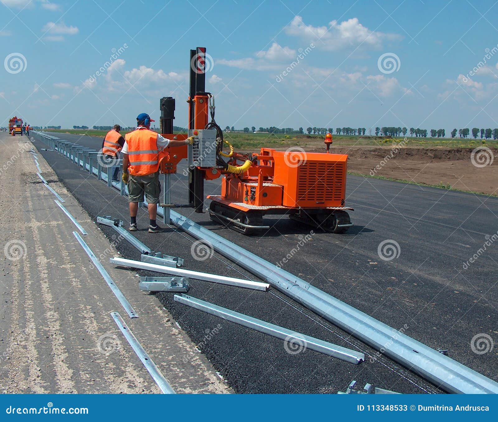 Mounting the Roadside Guardrail Stock Image - Image of barrier ...