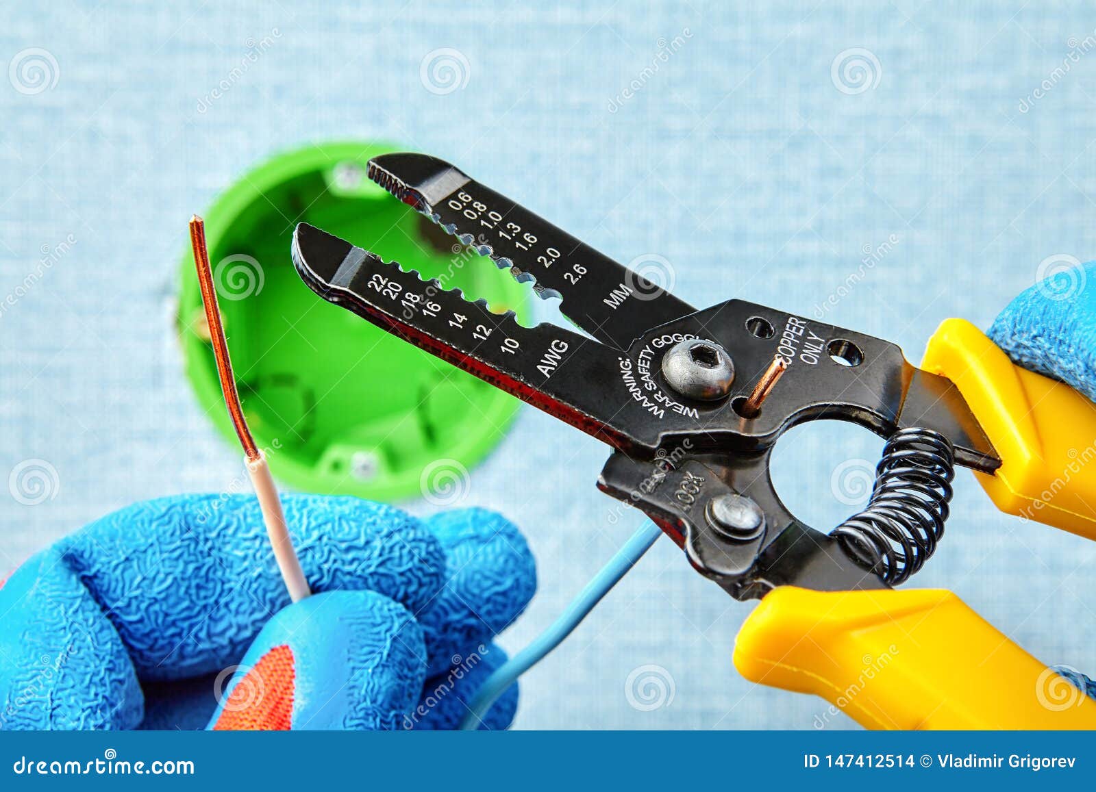 Mounting of Round Electrical Box with Stripper Stock Photo - Image of ...