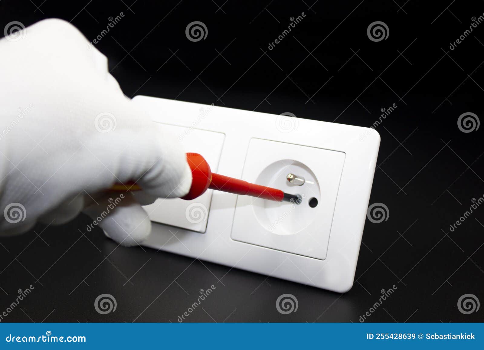 Mounting White Electric Sockets on Black Stock Image - Image of voltage ...