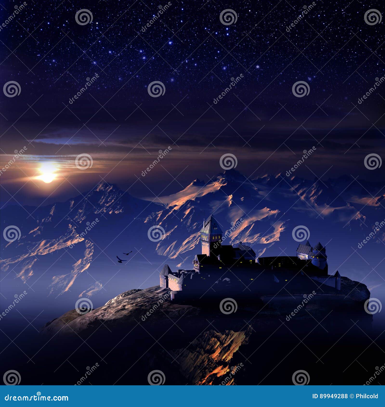 Castle With Stars Or Fireworks Icon. Tower, Fortress. Fairy Tale, Magic ...