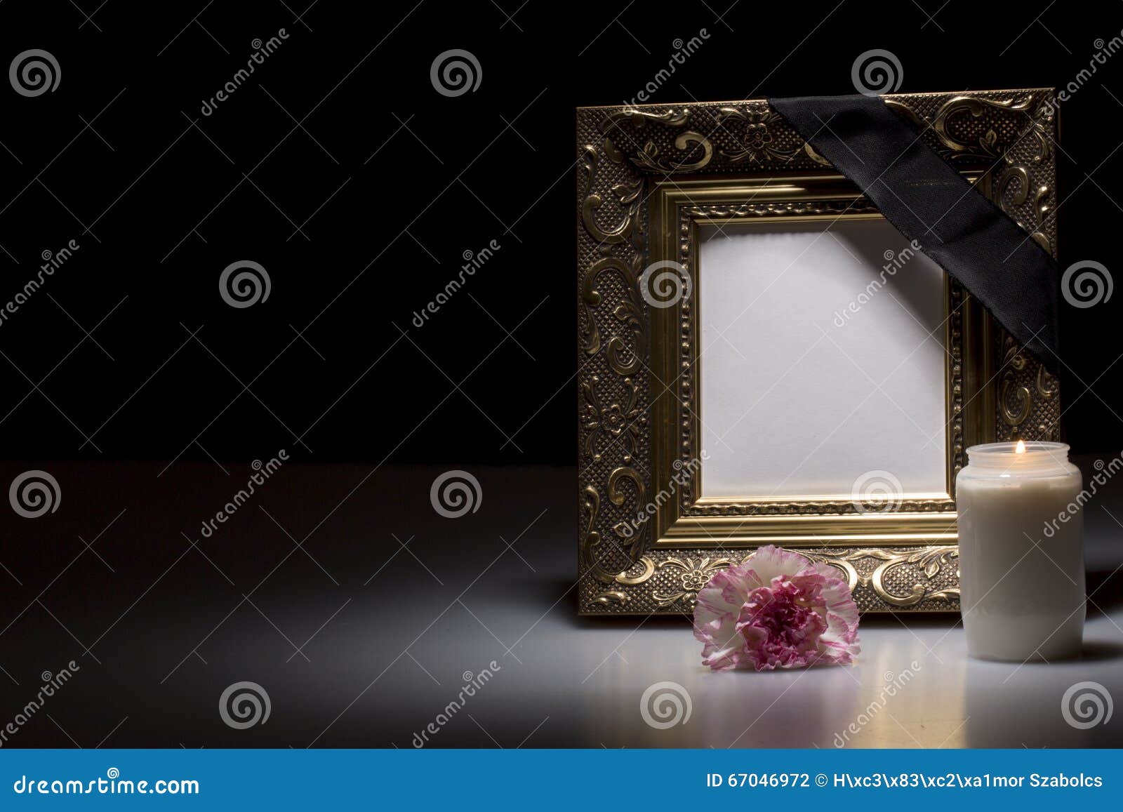 Mourning Frame with Flower and Candle Stock Photo - Image of ache, pink ...
