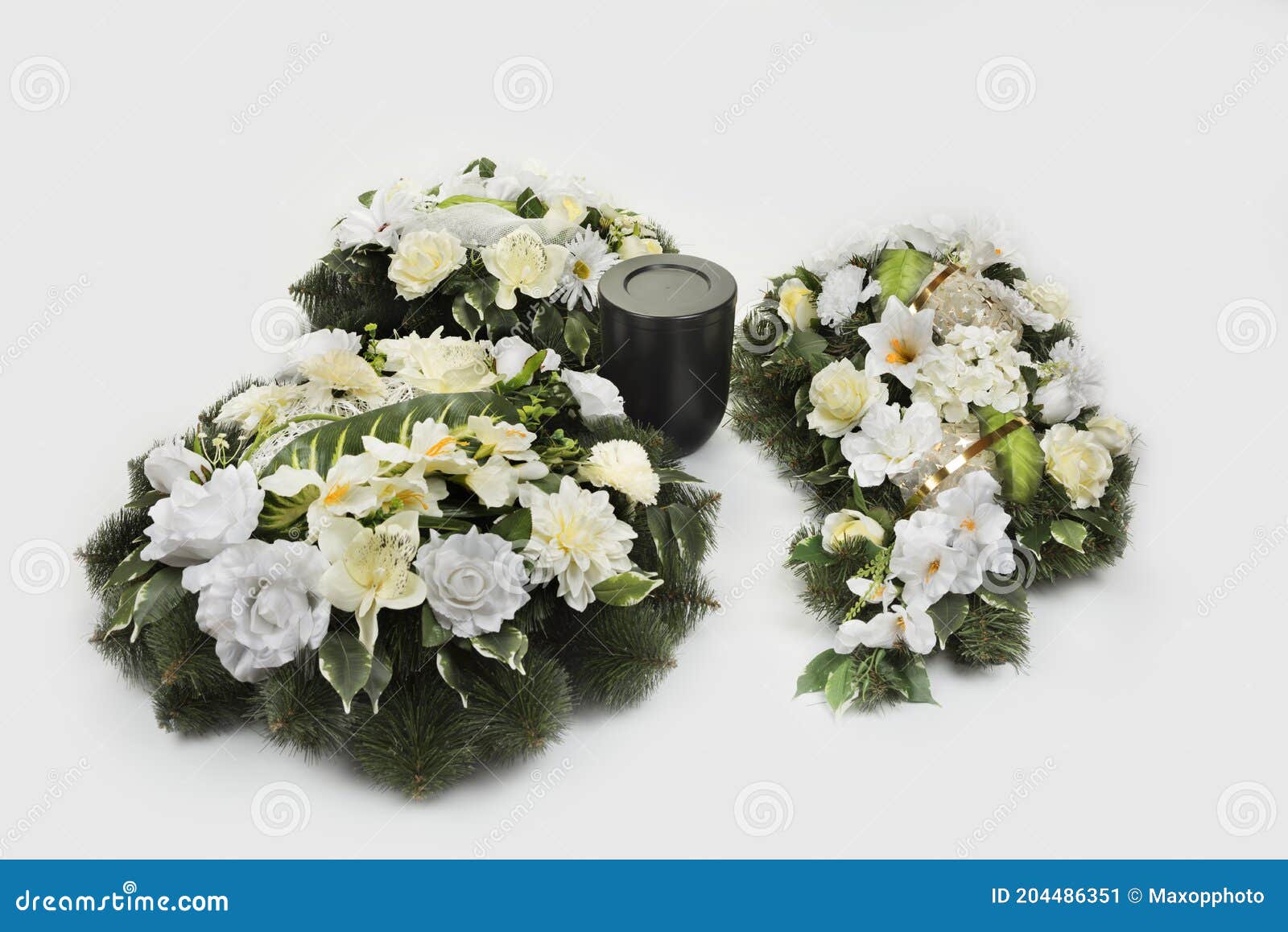 Mourning Wreath for Funeral with a Urn on a White Stock Image - Image ...