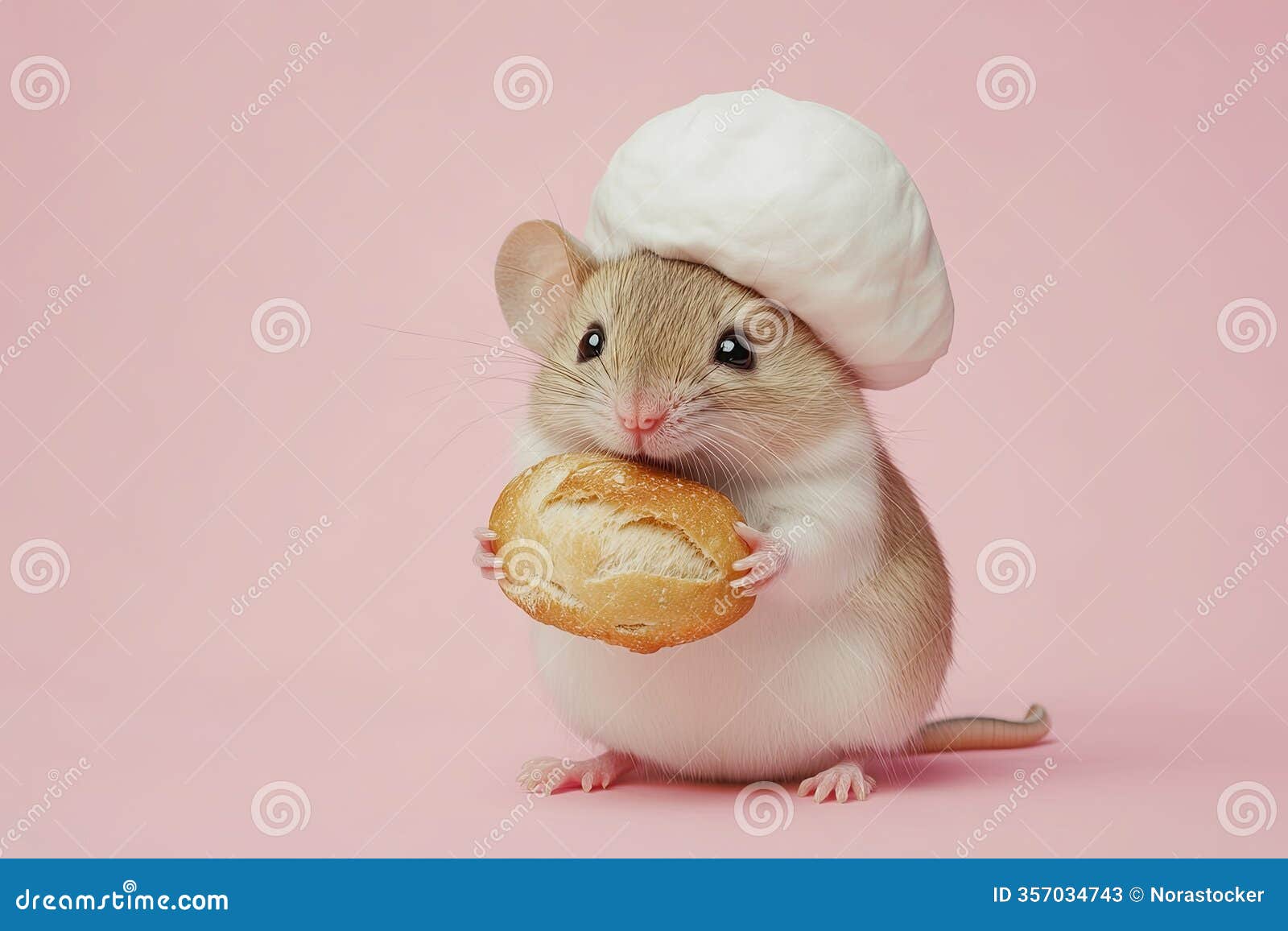 A Mouse in a Baker Hat, Holding a Small Loaf of Bread, Styled on a ...
