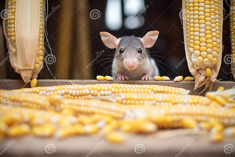Mouse in Barn with Scattered Corn Kernels Stock Illustration ...