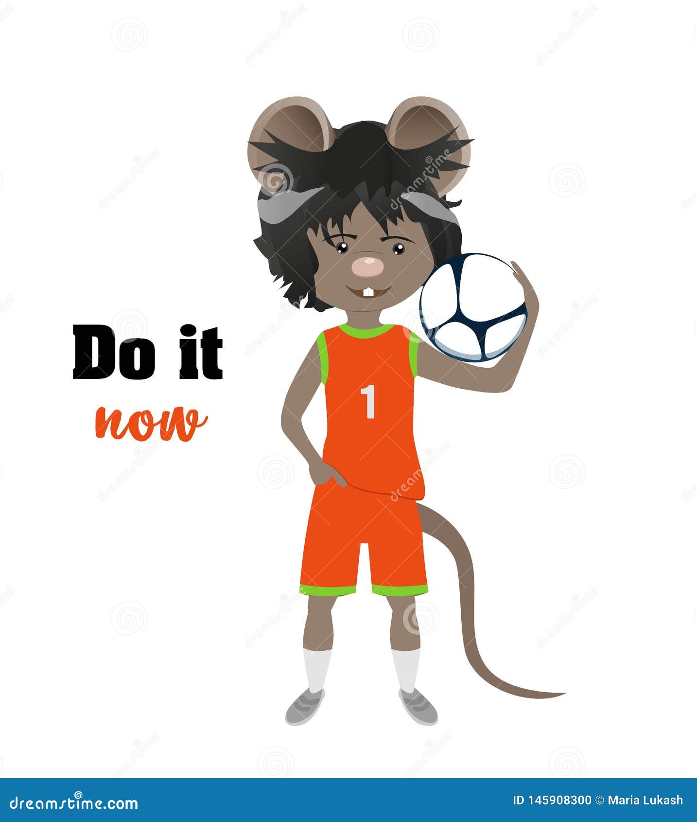 Cartoon Rat In Football Uniform With A Ball. Do It Now. Year Of The Rat ...