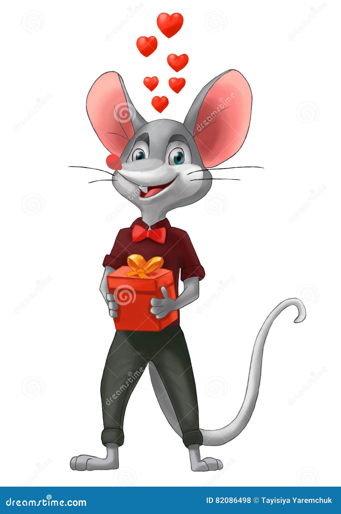 Mouse Boy with a Gift, Valentine`s Day Stock Illustration ...