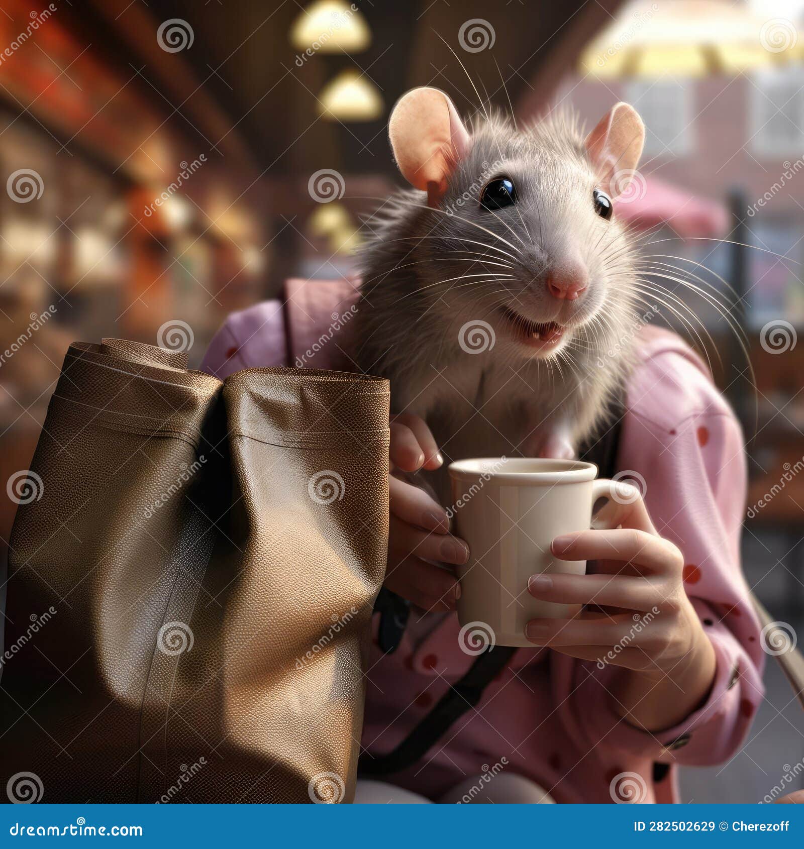 Mouse in a Cafe at the Table Stock Illustration - Illustration of meal ...