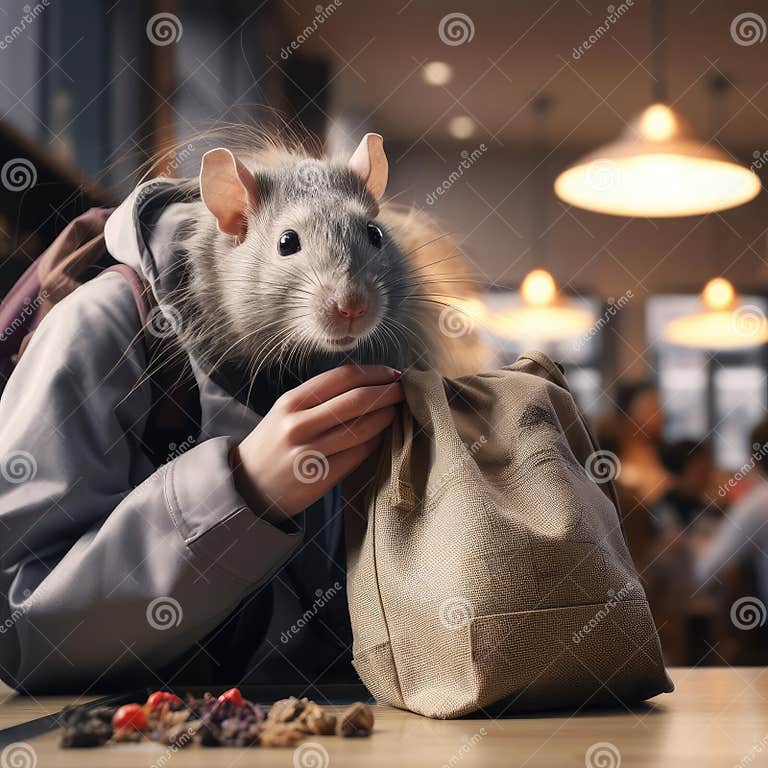 Mouse in a Cafe at the Table Stock Illustration - Illustration of ...