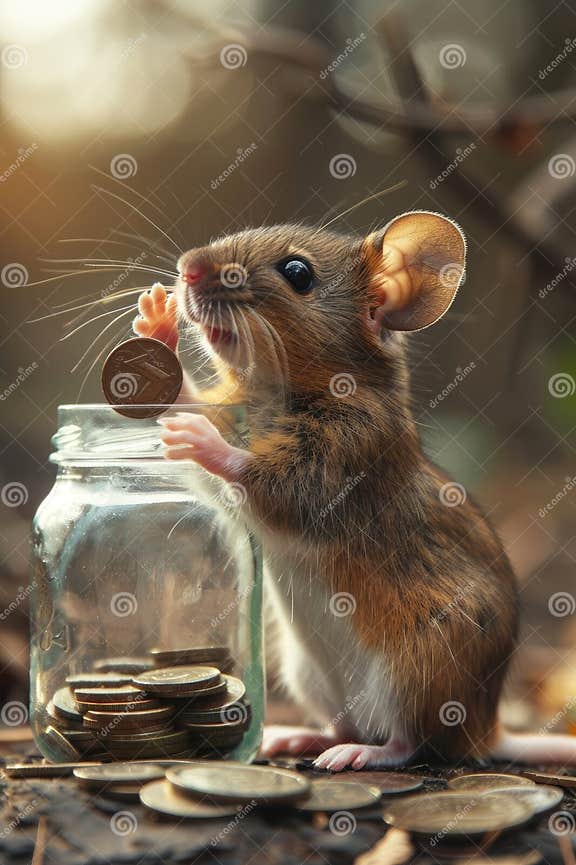 Mouse Catches Coins. Selective Focus Stock Photo - Image of background ...