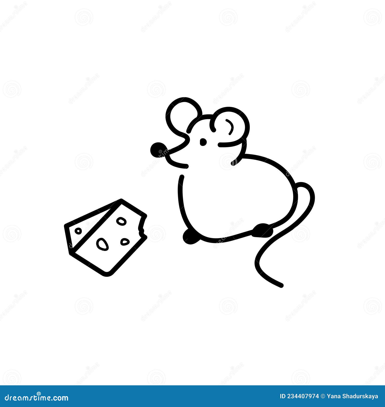 Mouse with Cheese, Drawn in Doodle Style. Vector Graphics. Stock Vector ...