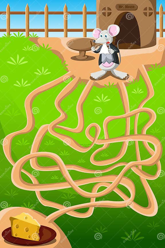 Mouse and cheese maze stock vector. Illustration of paths - 28834938