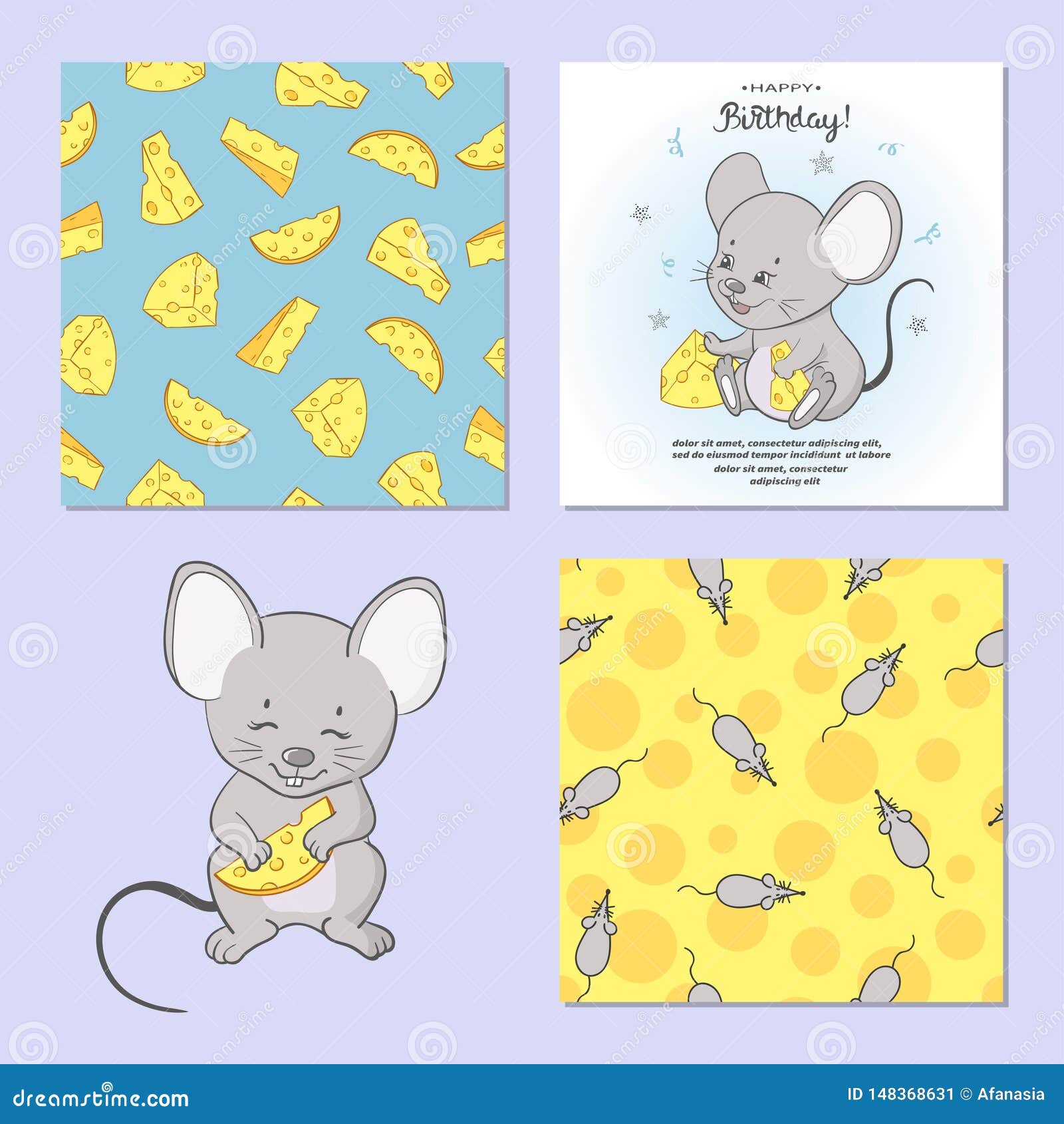 Mouse and Cheese Set. Seamless Cheese Patterns and Cartoon Mice Stock ...