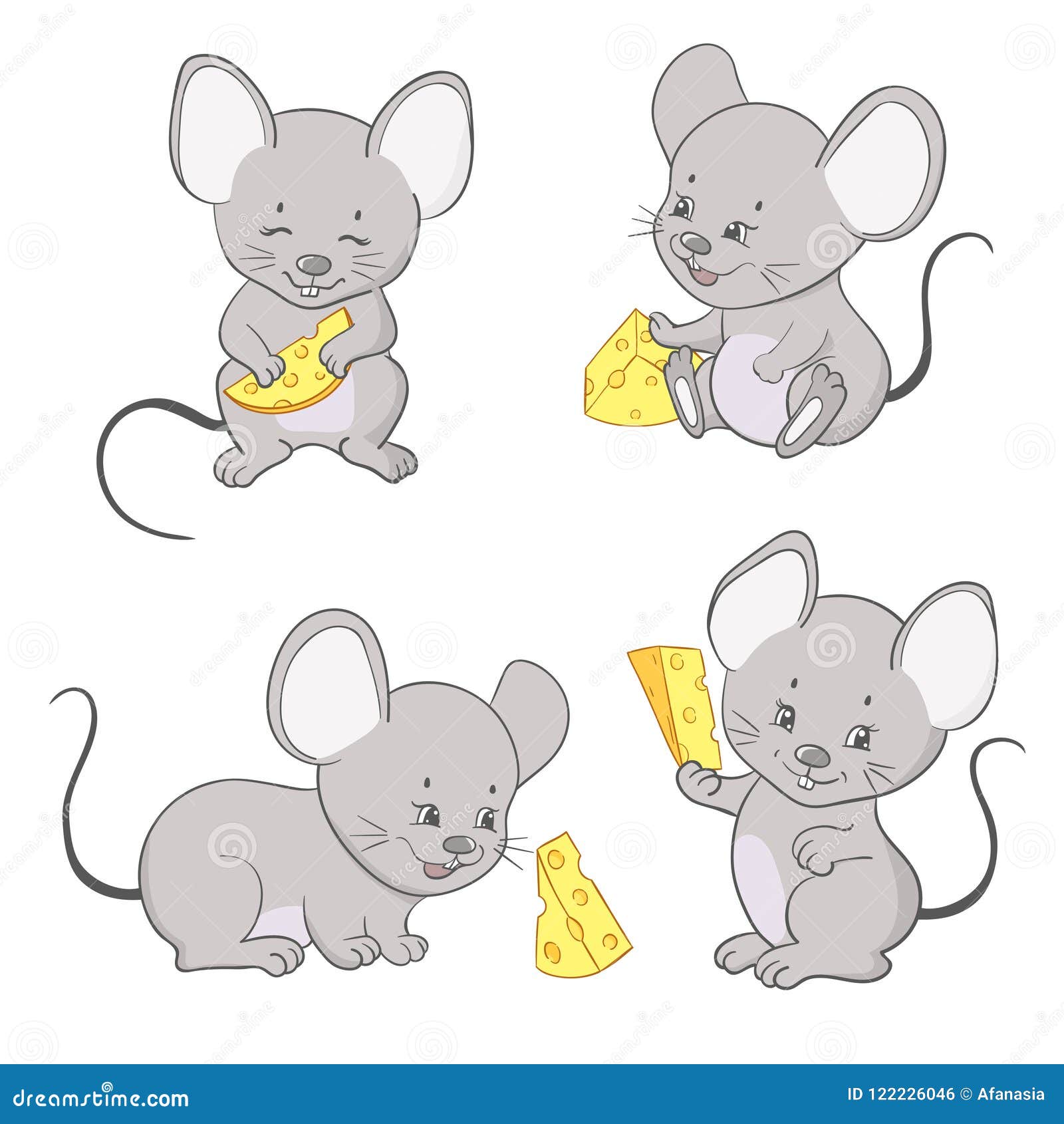Mouse With Cheese Vector Illustration. Set Of Cute Little Mice ...