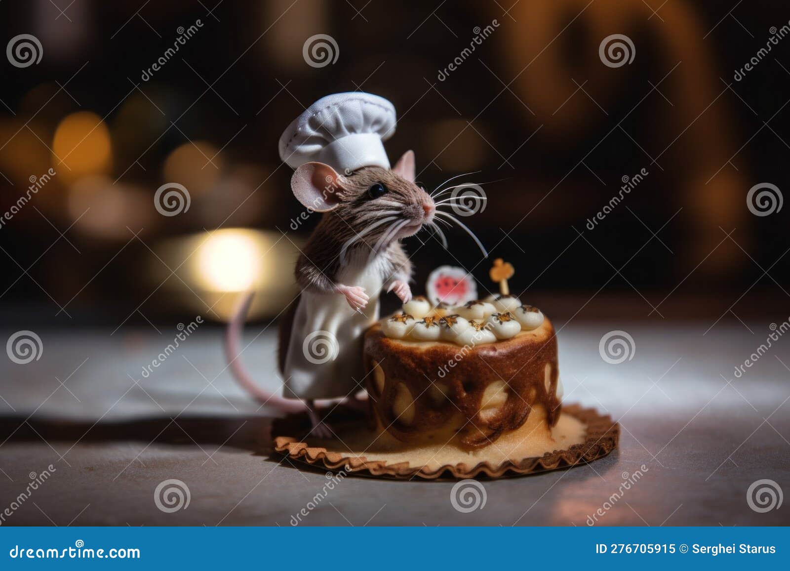 A Mouse with a Chef Hat on Top of a Cake. AI Generative Image. Stock ...