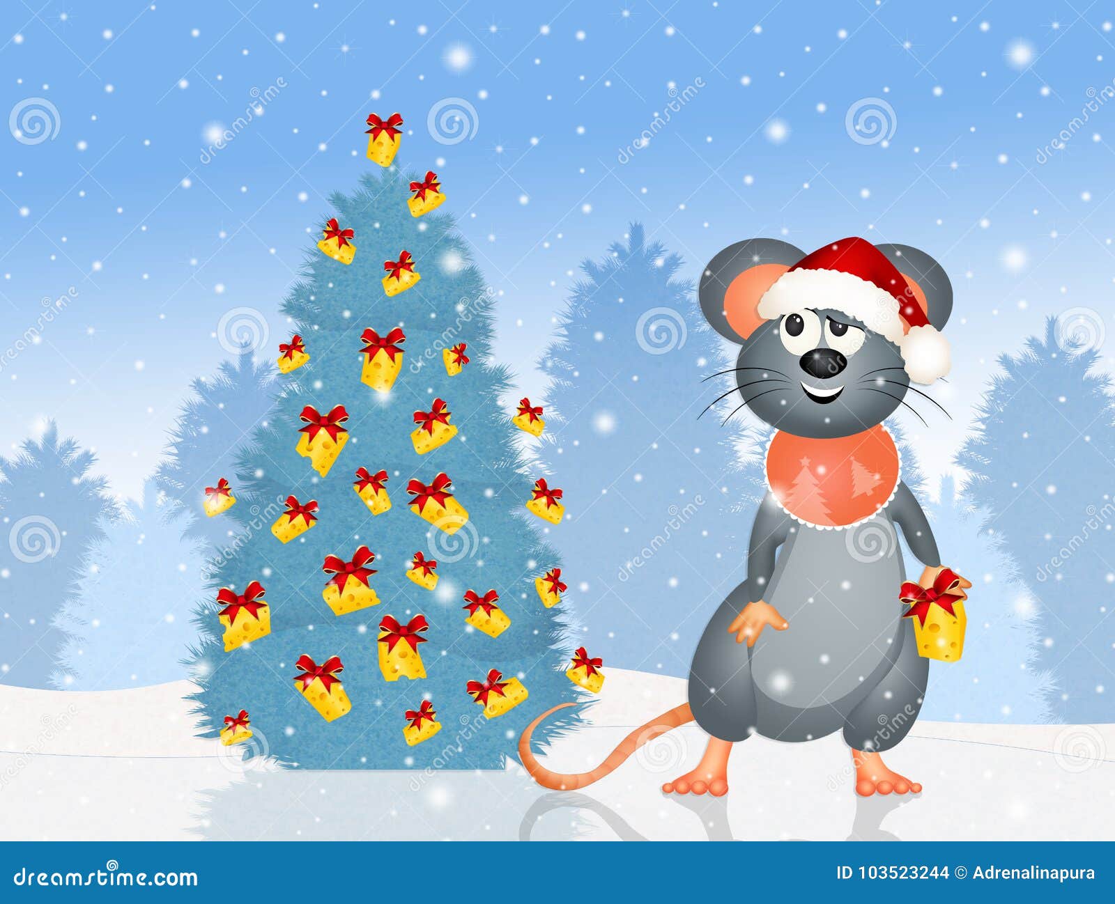 Mouse at Christmas stock illustration. Illustration of funny - 103523244