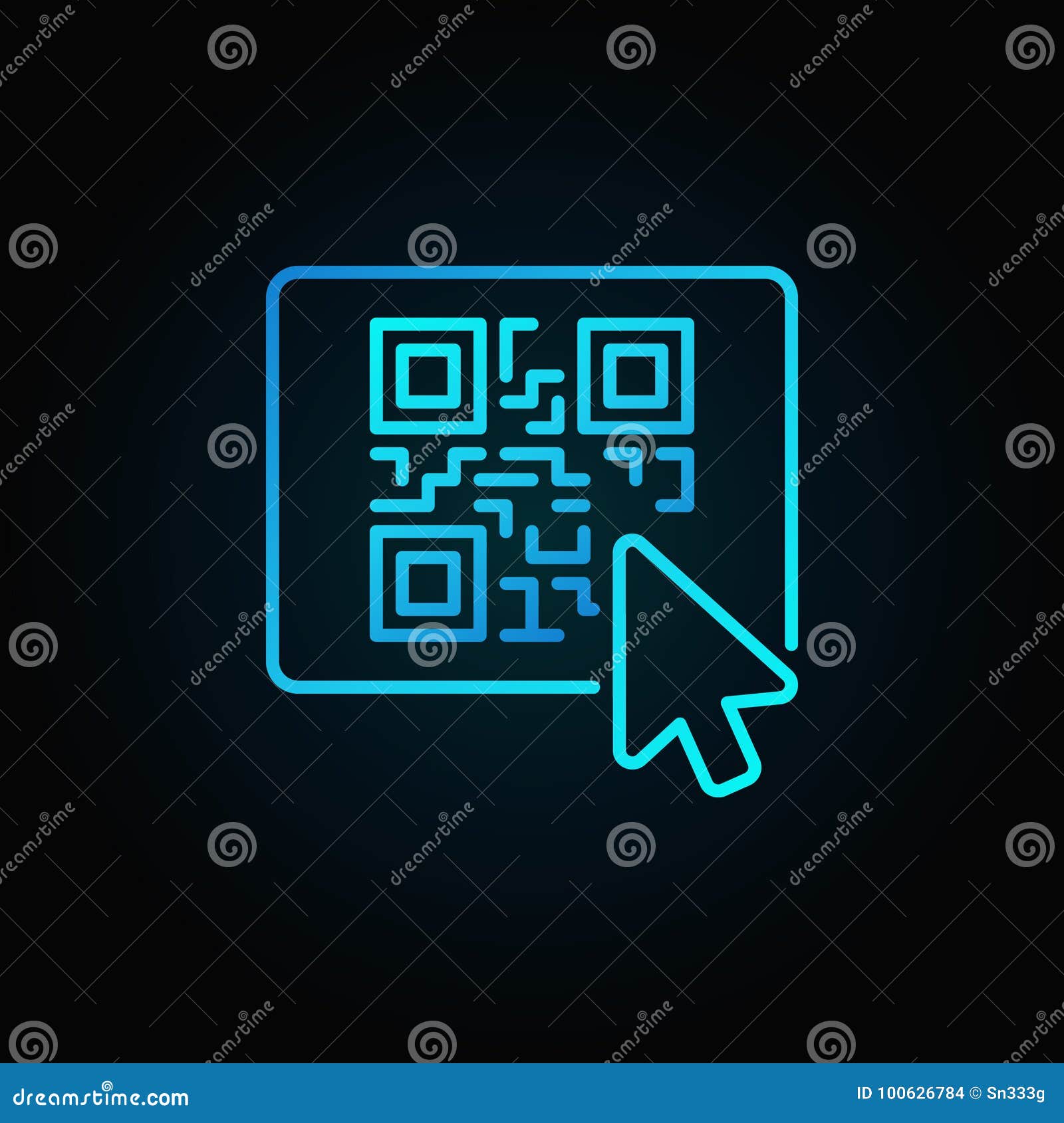 Mouse Click on Button with QR Code Vector Blue Line Icon on Dark Stock ...