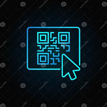 Mouse Click on Button with QR Code Vector Blue Line Icon on Dark Stock ...