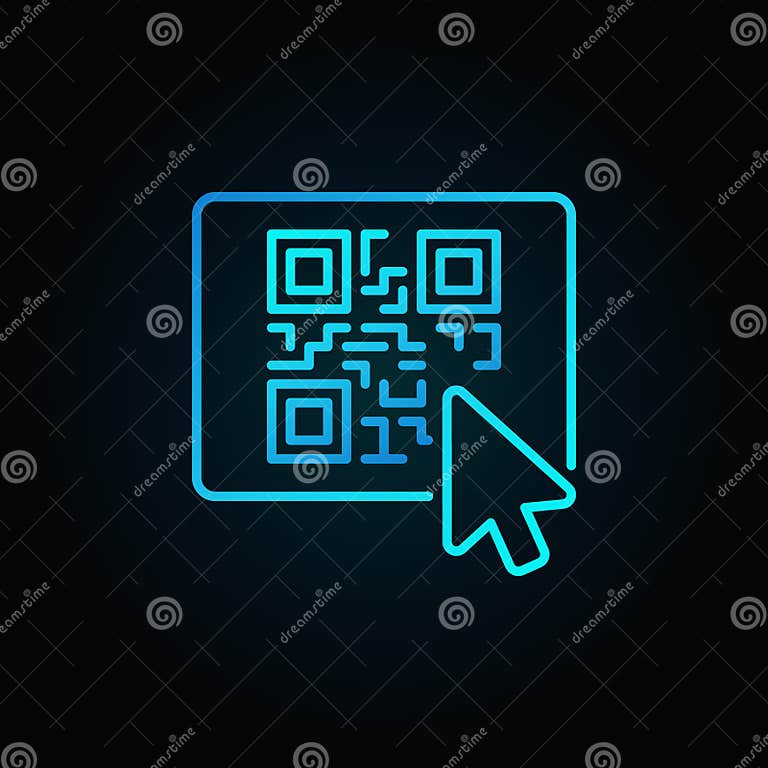 Mouse Click on Button with QR Code Vector Blue Line Icon on Dark Stock ...