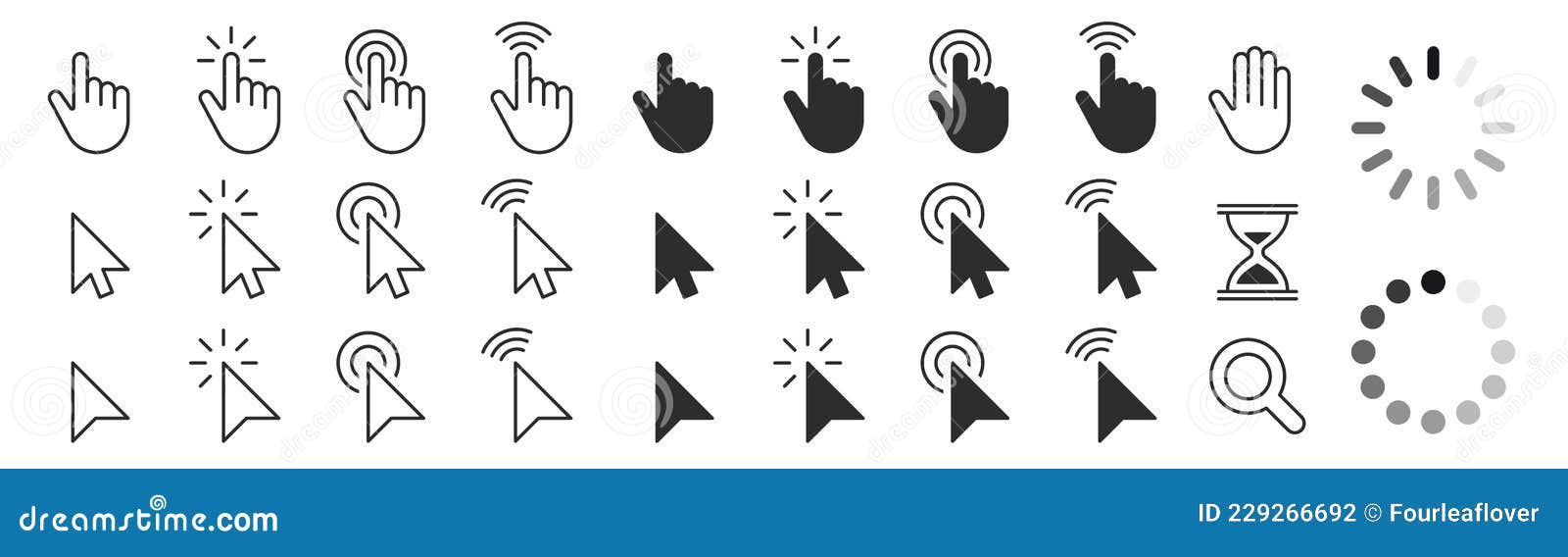 Mouse Click Cursor Set. Hand Cursor. Click Icon Stock Vector - Illustration of design, link ...