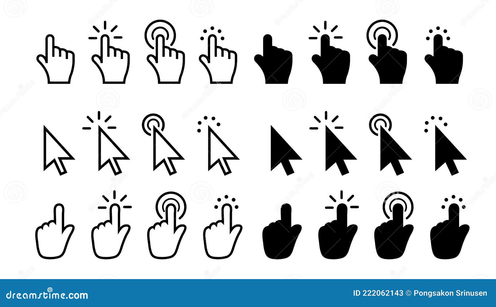 Mouse Click Cursor Set Hand Cursor Click Icon Mouse Pointer Set Stock Vector Illustration 9803