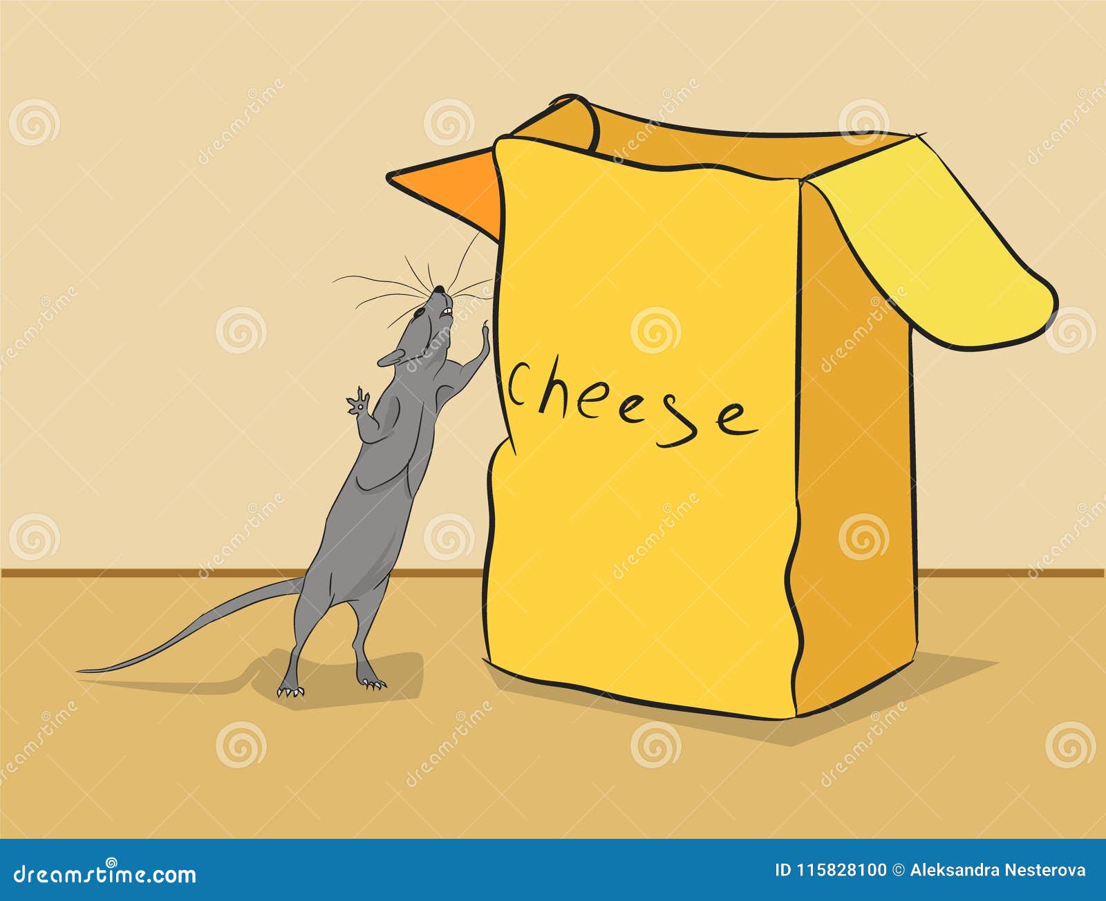 The Mouse is Climbing into a Box of Cheese Stock Vector - Illustration ...