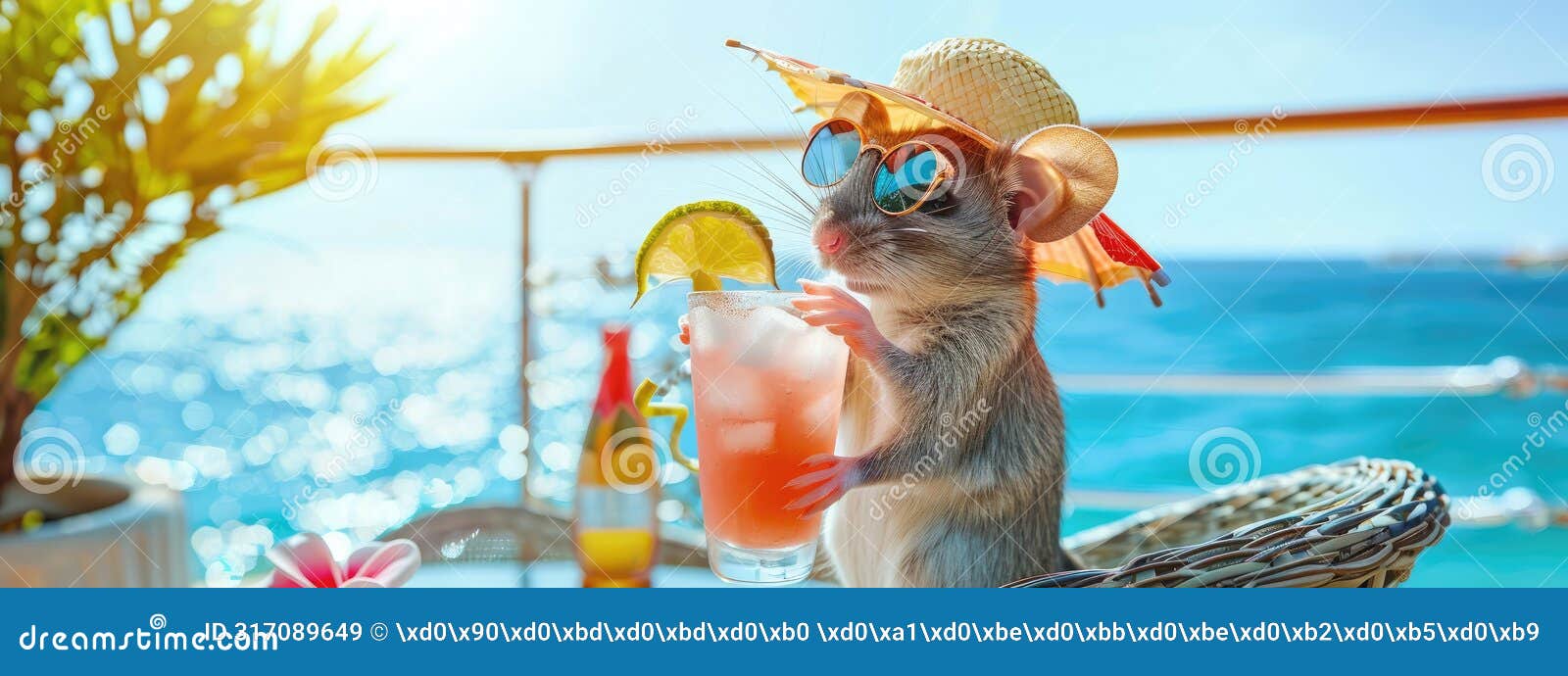 Mouse with a Cocktail on the Background of the Beach Stock Illustration ...