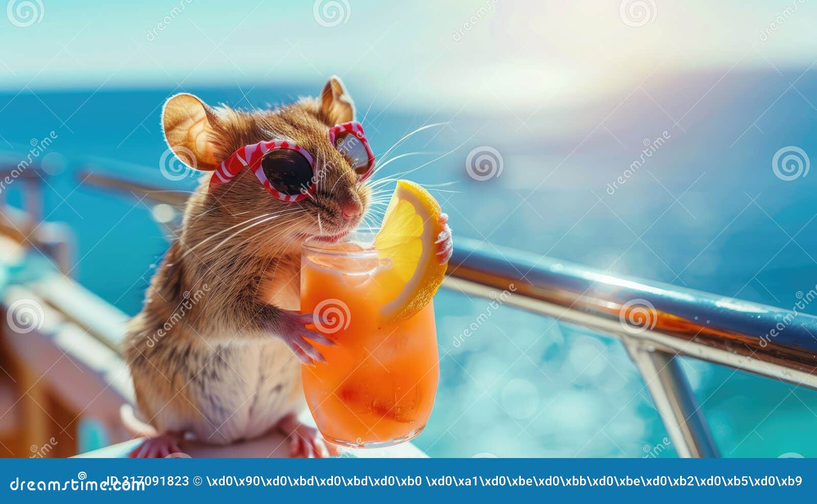 Mouse with a Cocktail on the Background of the Beach Stock Illustration ...