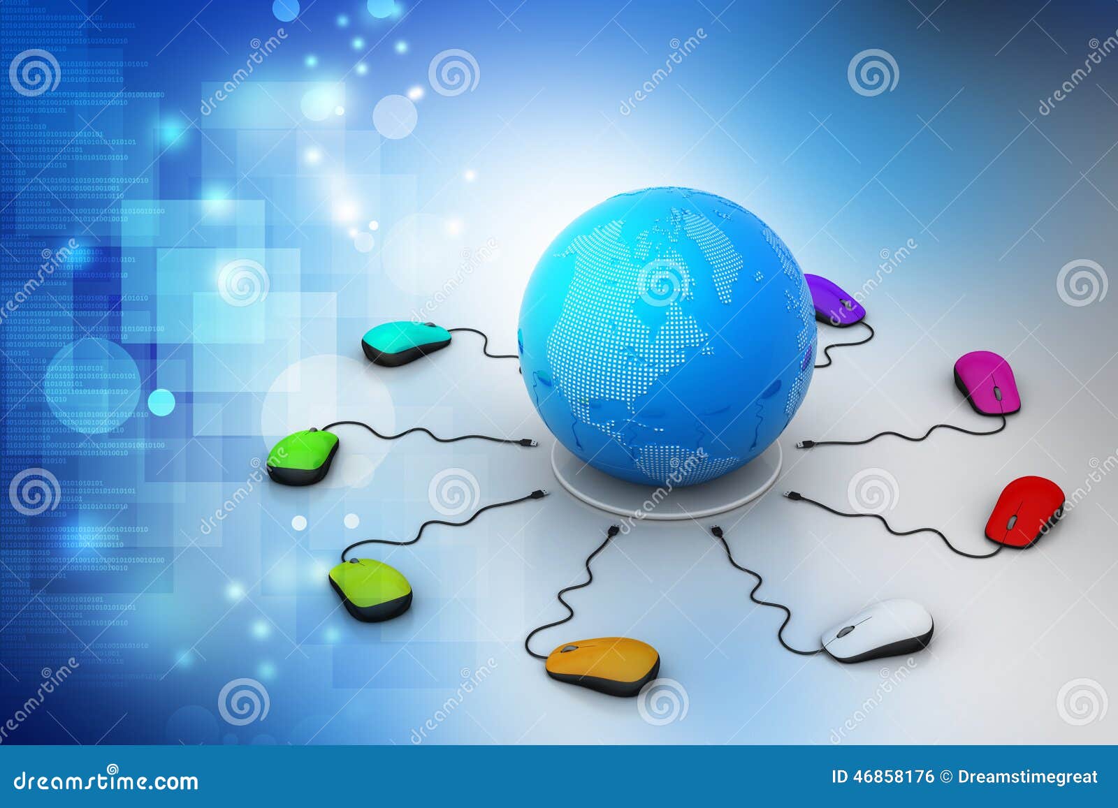 Mouse connect with earth stock illustration. Illustration of render ...