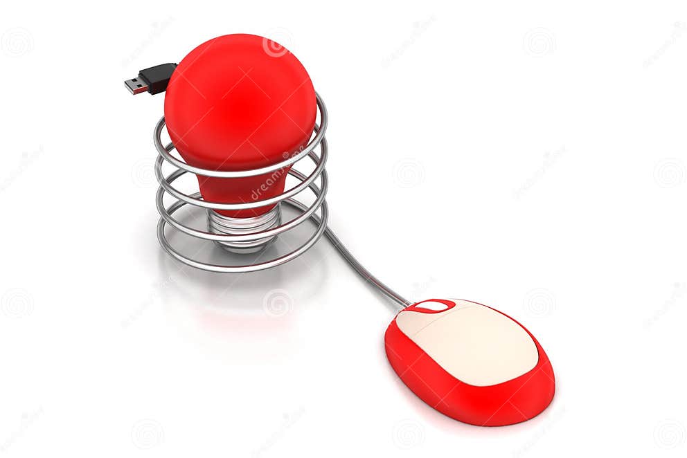 Mouse Connected with Light Bulb Stock Photo - Image of connection ...