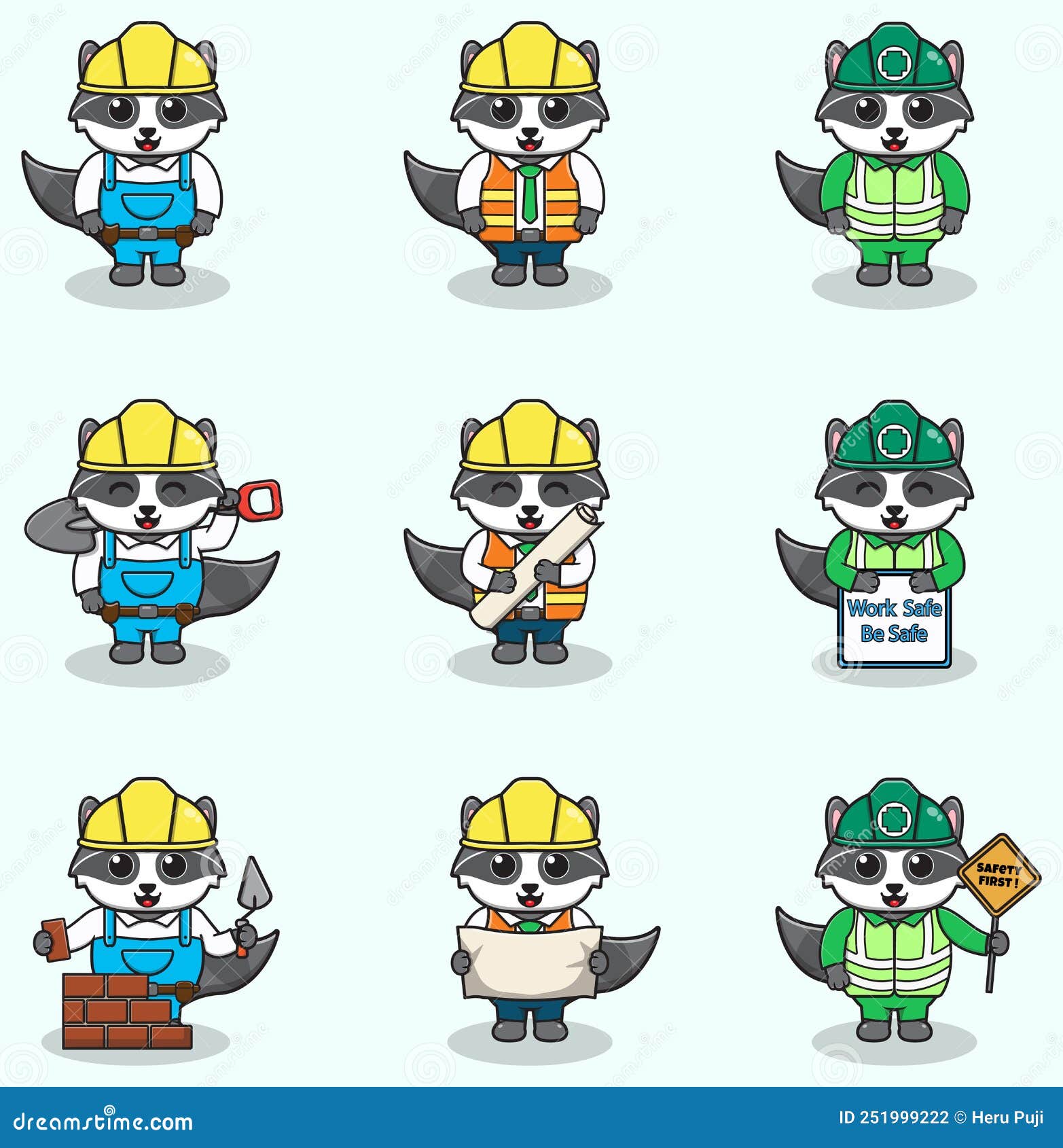 Vector Illustration of Raccoon Construction Set Stock Vector ...