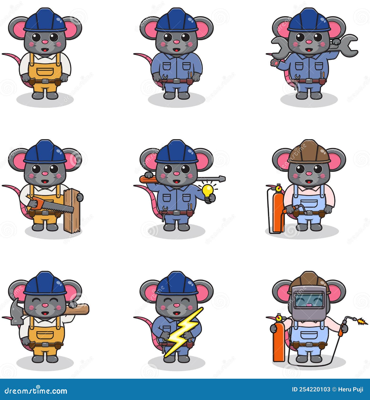 Cute Mouse Engineers Workers, Builders Characters Isolated Cartoon ...