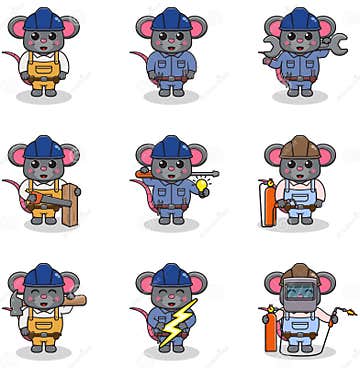Cute Mouse Engineers Workers, Builders Characters Isolated Cartoon ...