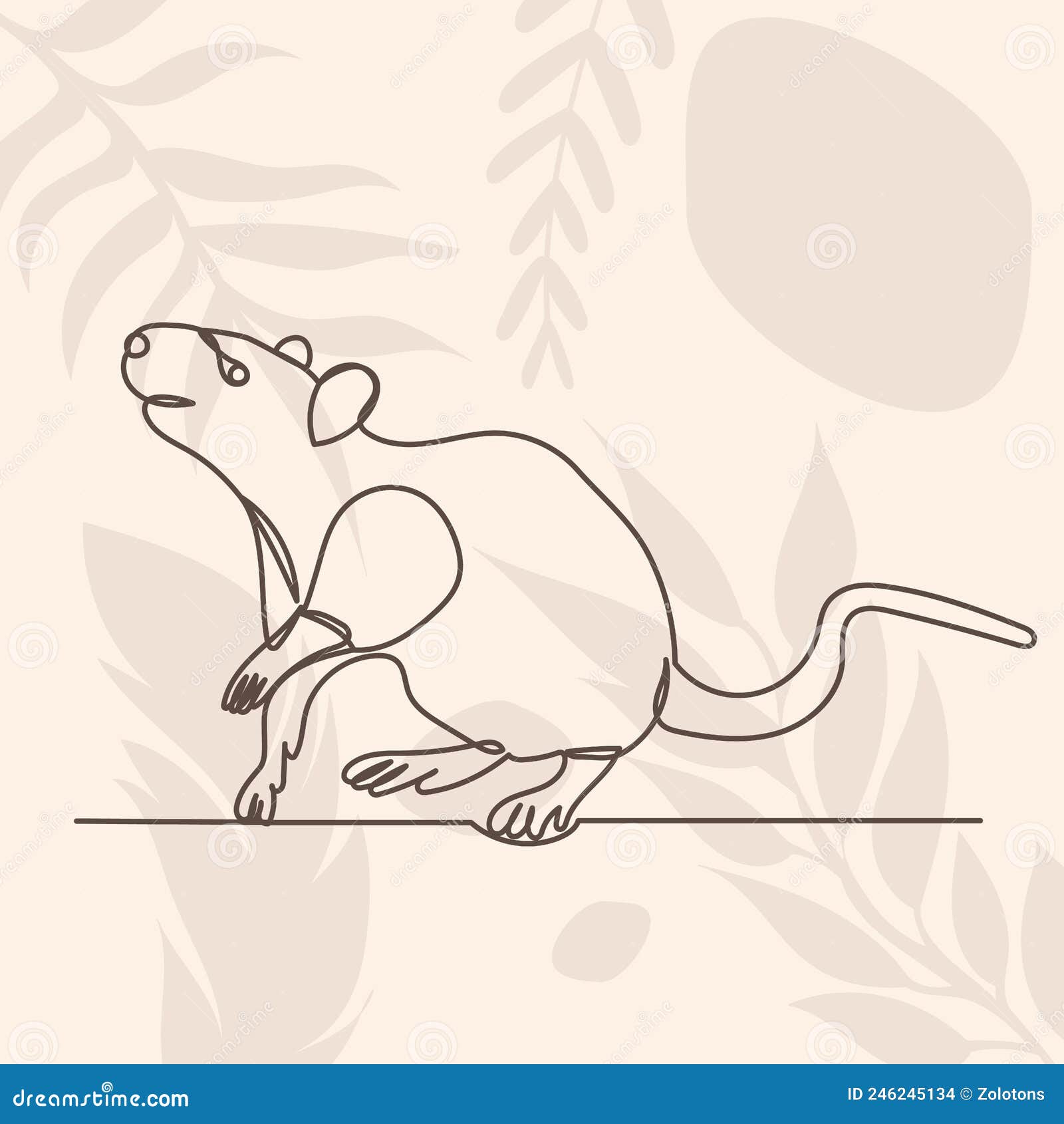 Mouse Continuous Line Drawing, Sketch, on Abstract Background Stock ...