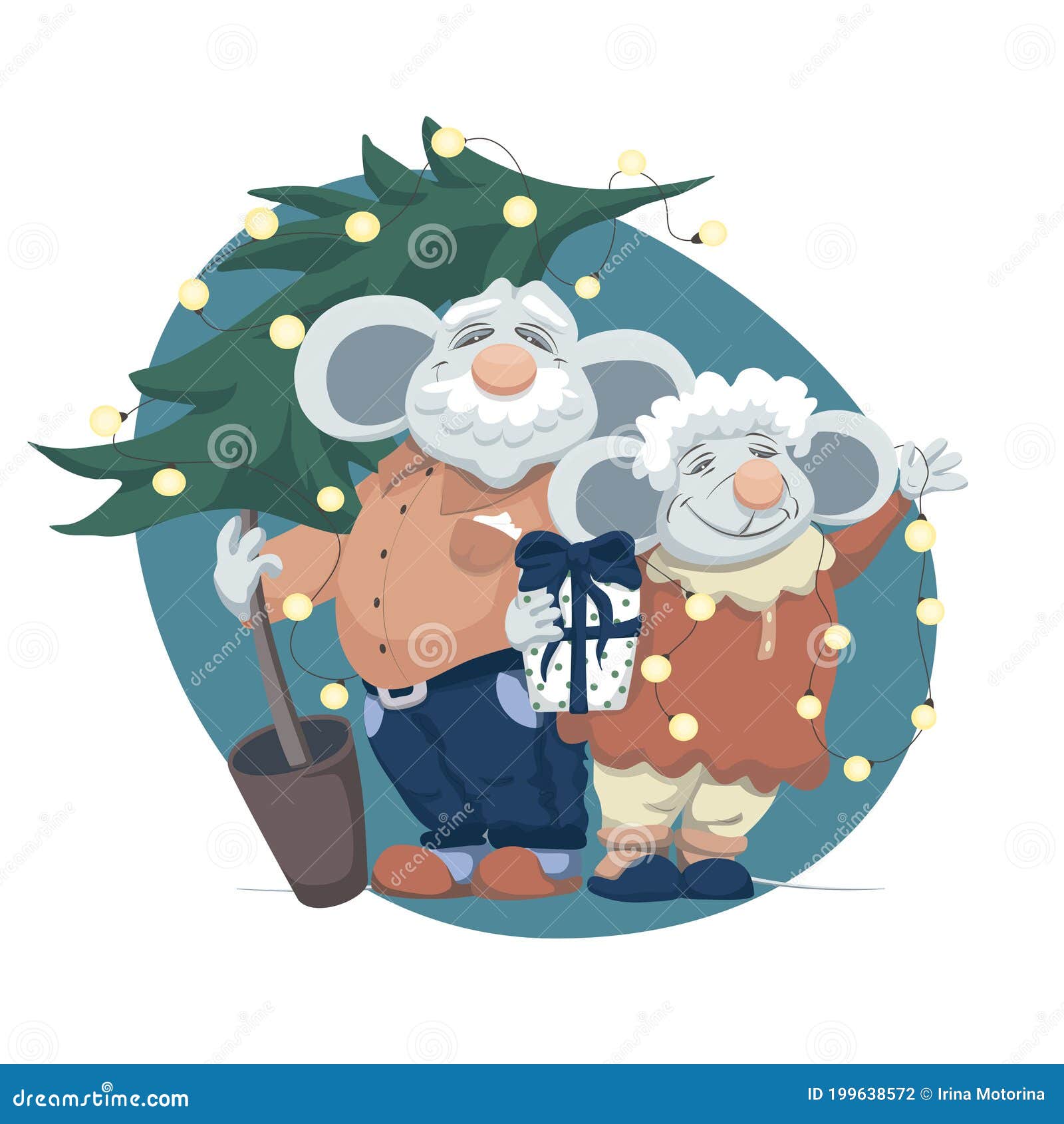 Old Mouses Couple with a Christmas Tree Stock Vector - Illustration of ...