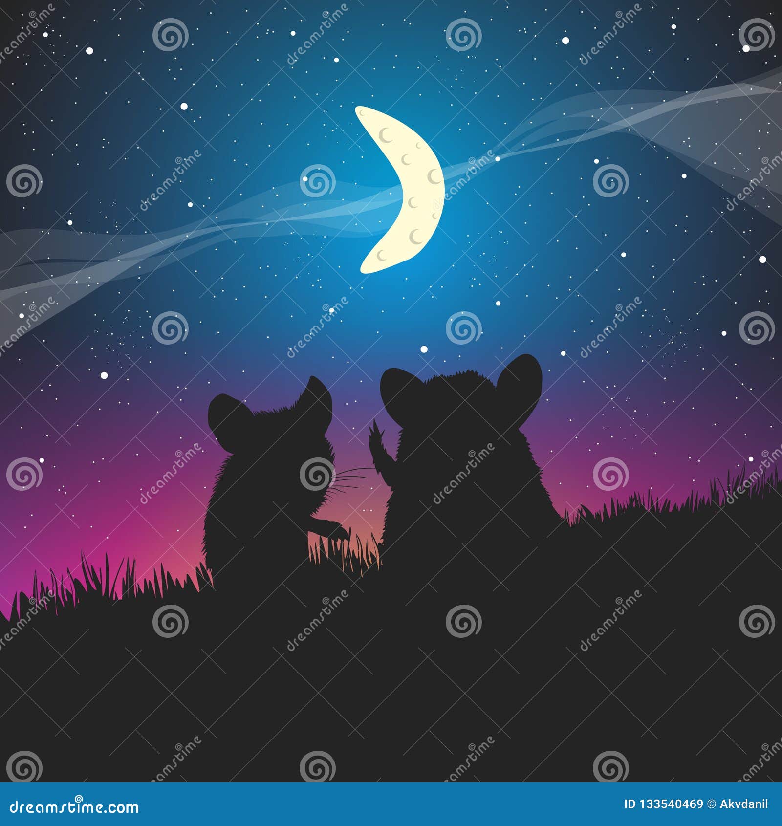 Mouse and a Crescent Moon in the Sky. Stock Vector - Illustration of ...