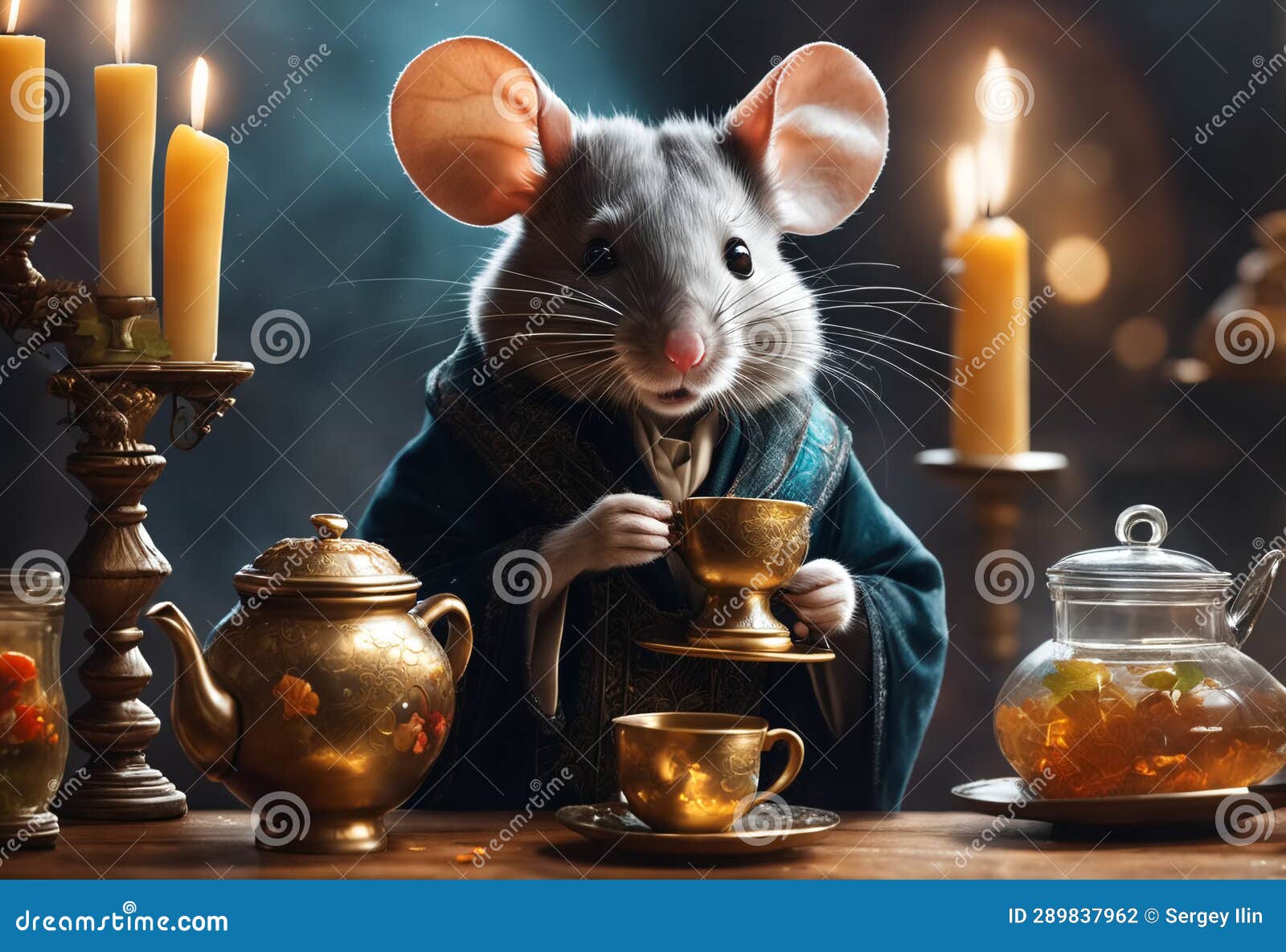 Mouse with Cup Tea in the Kitchen. Generative AI Stock Illustration ...