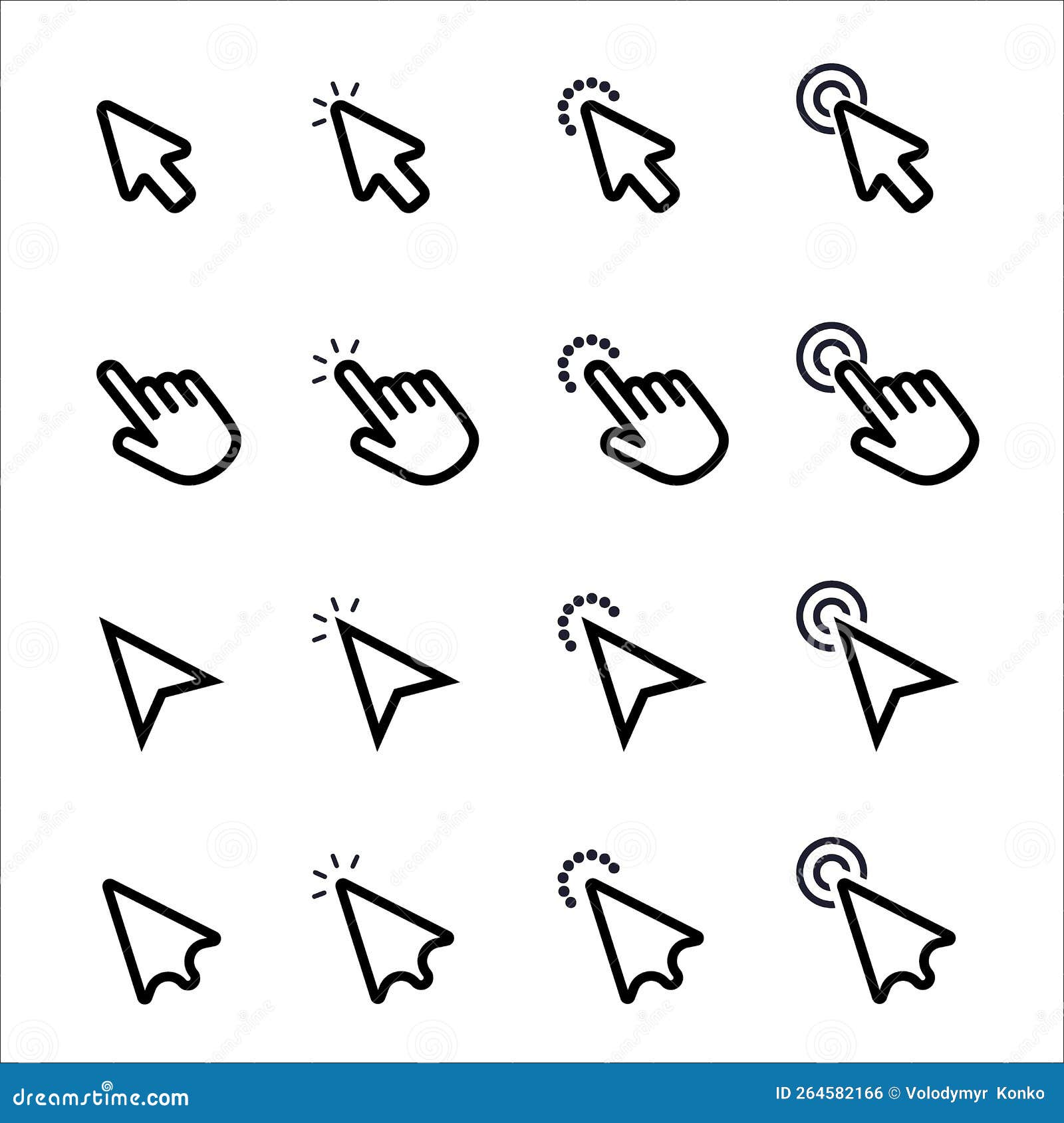 Mouse Cursor Arrows and Hands Flat Style Design Vector Icon Collection ...