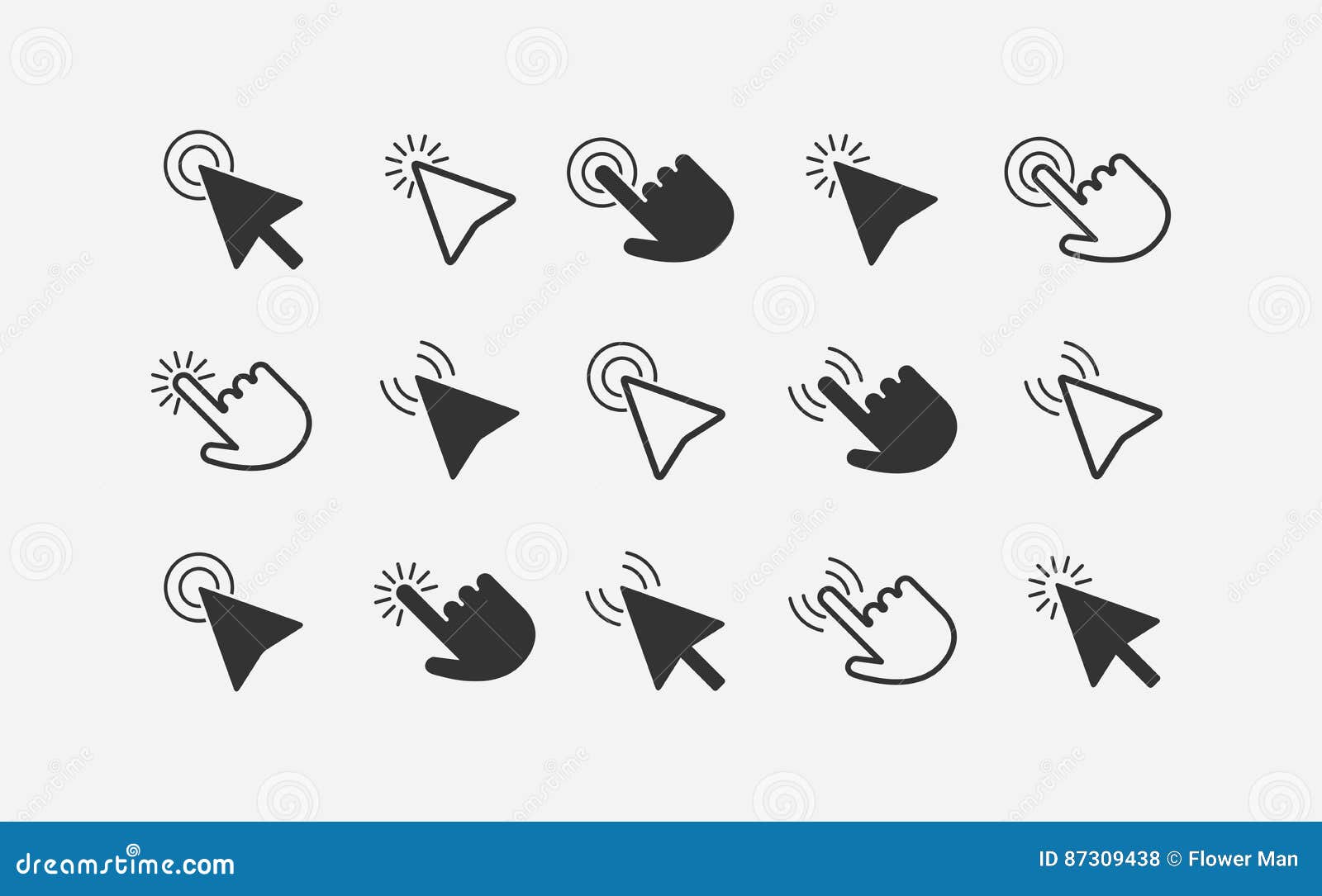 Mouse Cursor Arrows and Hands Icon Set Stock Vector - Illustration of ...