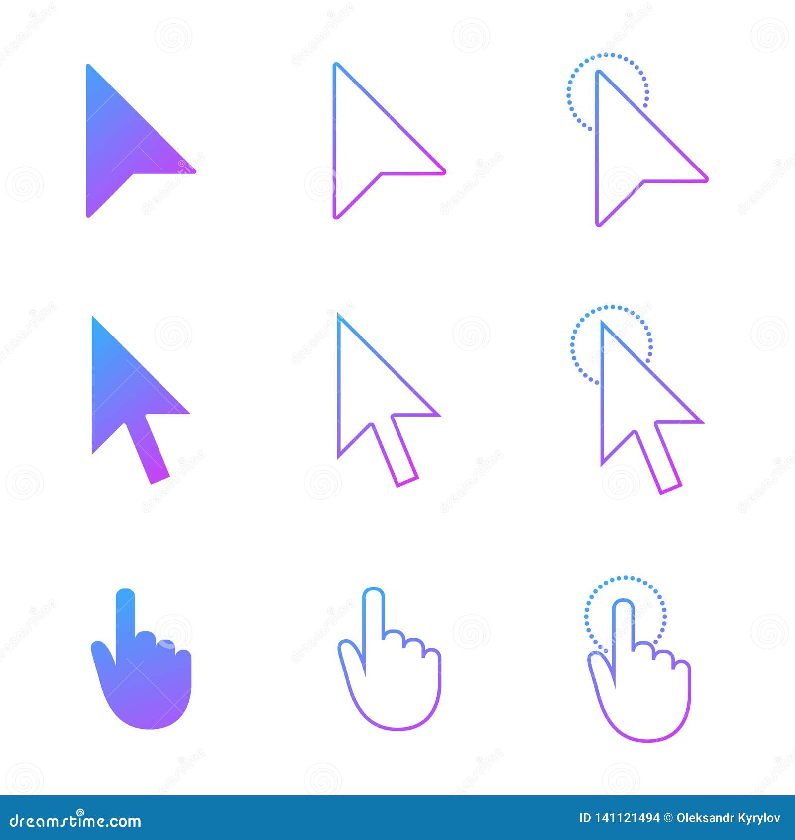 Mouse Cursor Icon Set , Arrow and Hand in Modern Gradient Style. Click ...